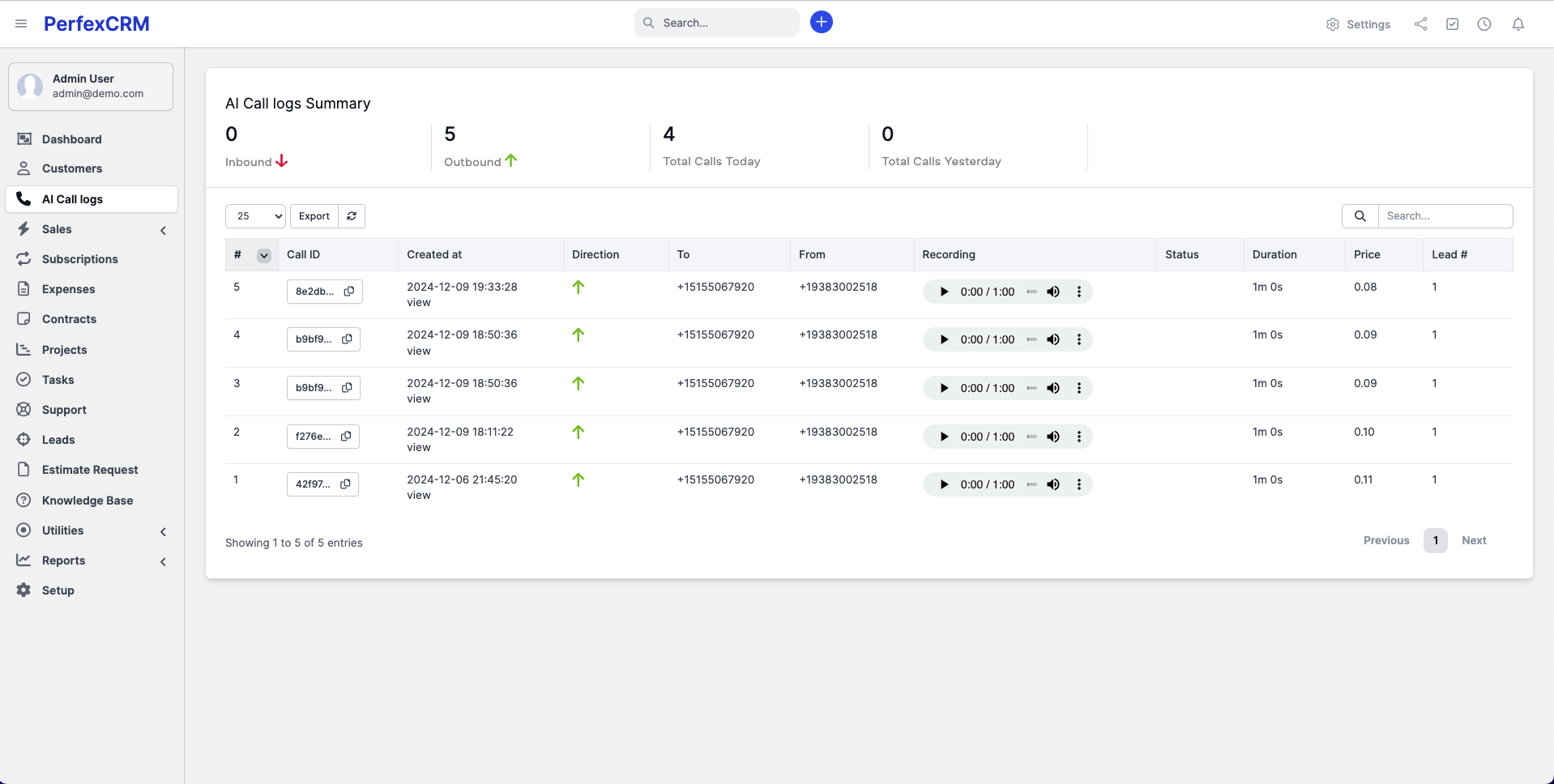 FexCall – Smart AI Call Assistant & Lead Automation Module for Perfex CRM by designingmedia